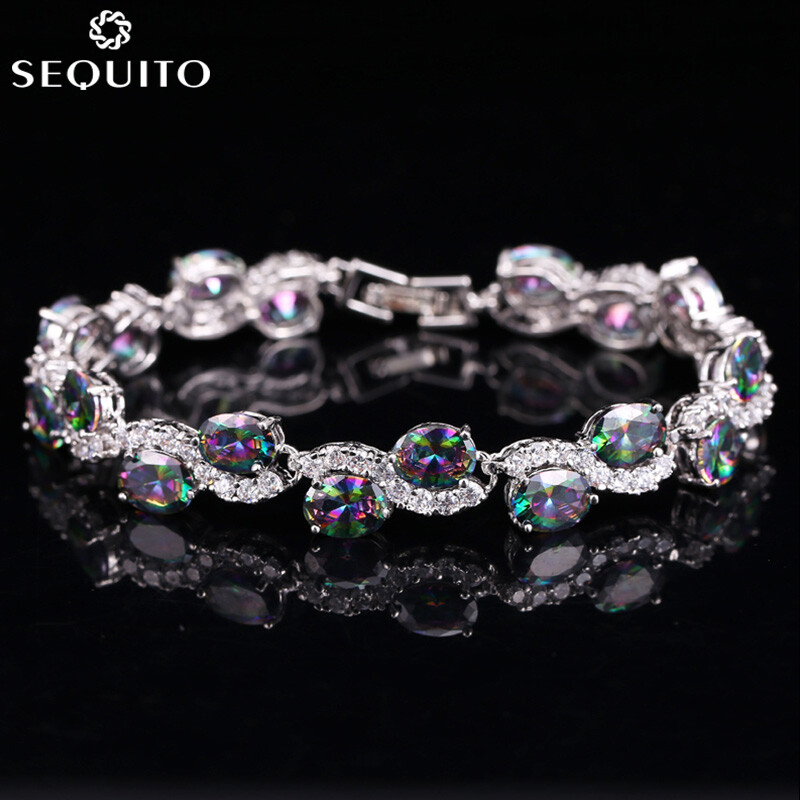 SEQUITO ศิลปะ S เสน่ห์สร้อยข้อมือมือปูลึกลับรูปไข่สายรุ้งบุษราคัมหินกับ ...