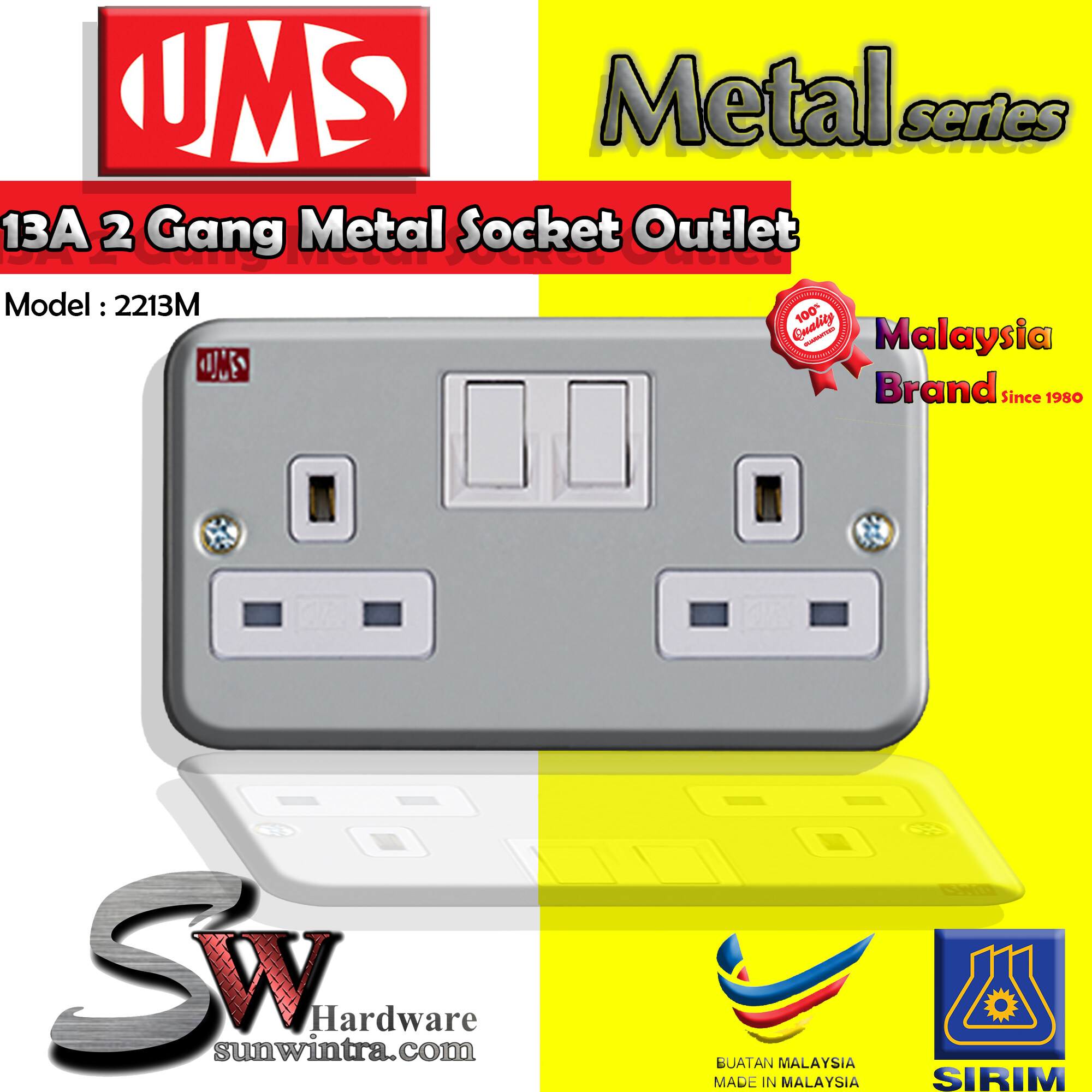 UMS 2213M 13A 2 Gang Metal Clad Switched Socket Outlet (SIRIM) | Lazada