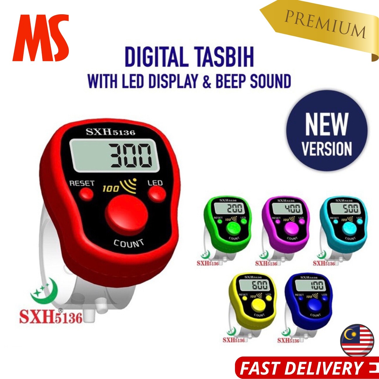 Digital Tasbih LED Display Beep Sound Hand Tally Finger Counter Gift ...