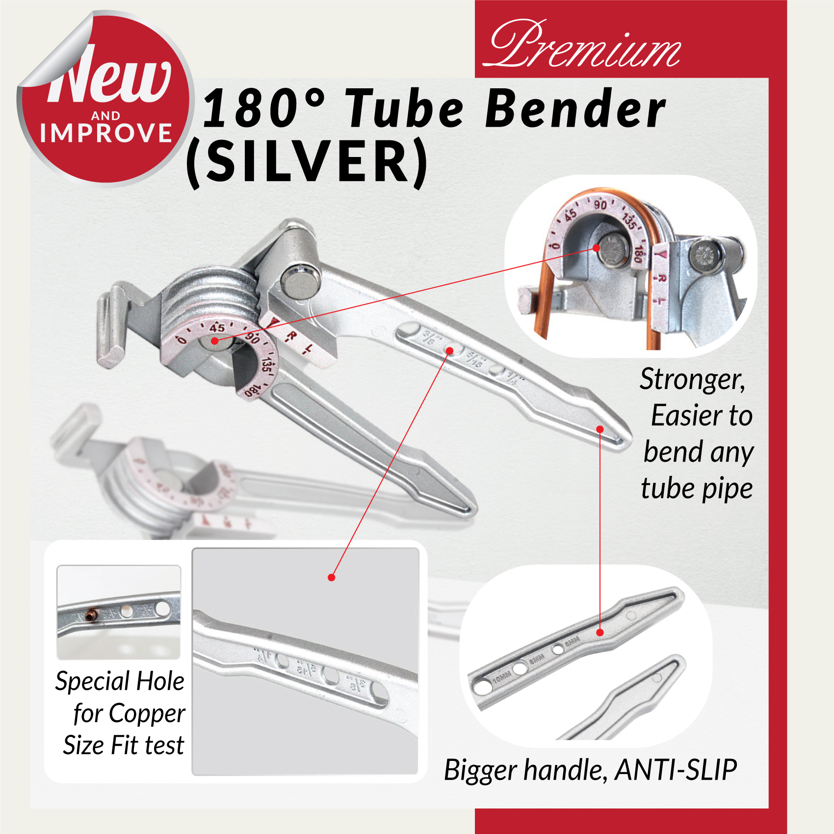 3 IN 1 180° Tube Bender Manual Pipe Bender Tubing Bender 1/4”, 5/16”, 3 ...