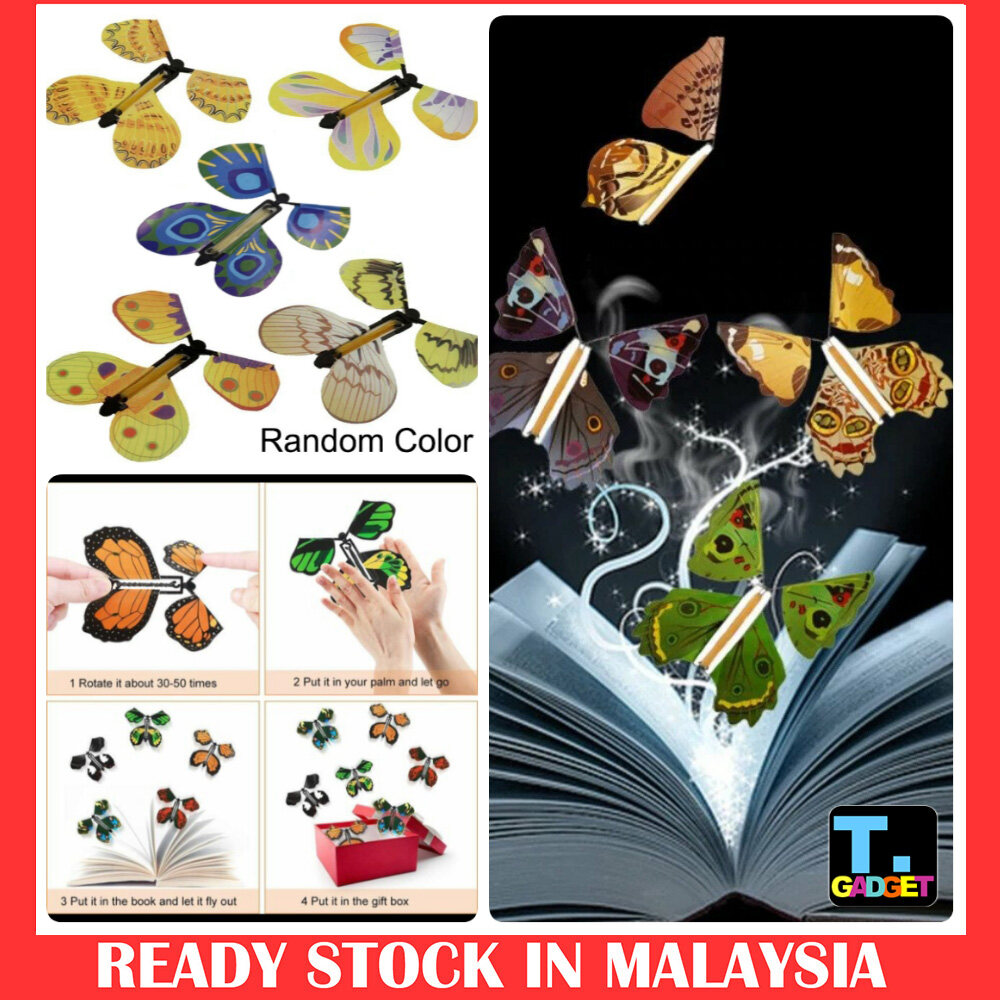 1pcs Magic Flying Butterfly Rubber Band Powered Wind up Butterfly Toy ...