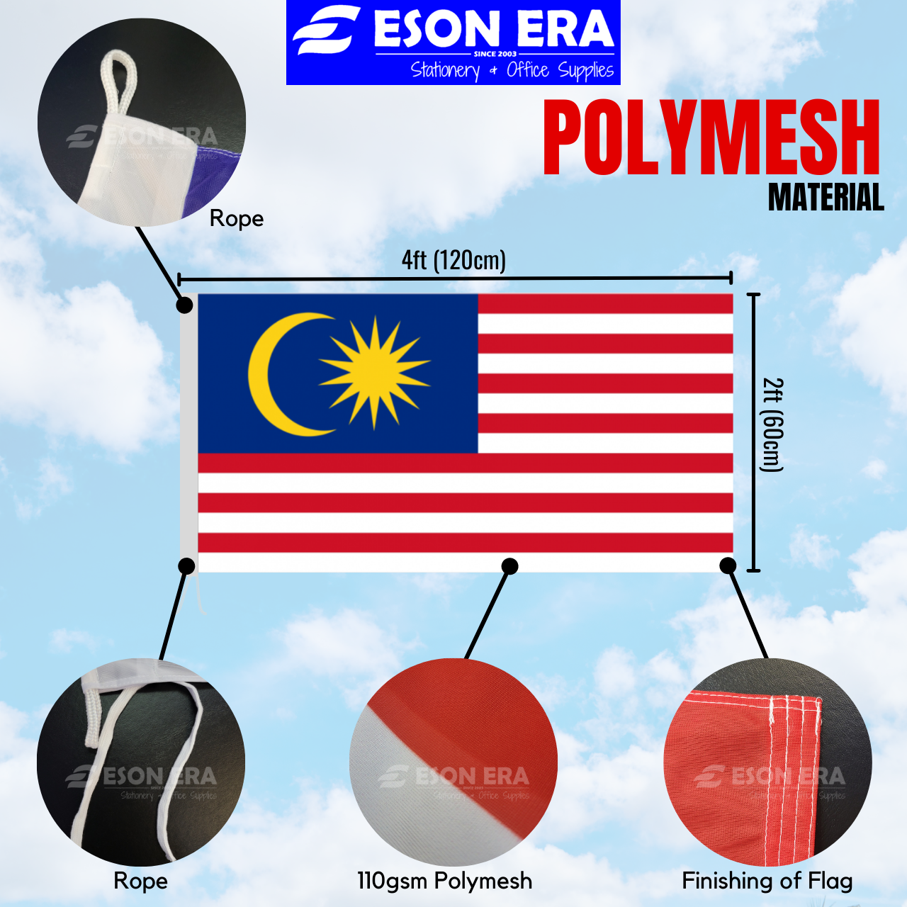 Malaysia Flag (Polymesh) High Quality 2x4 / 3x6 / 2x8 Bendera Malaysia ...