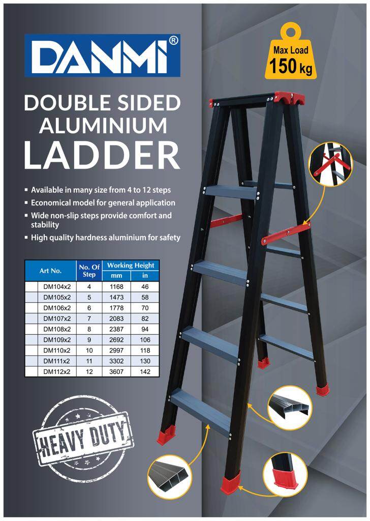 NIETZ / Danmi Heavy Duty Black Aluminium Double Sided Ladder 4/5/6/7/8 ...