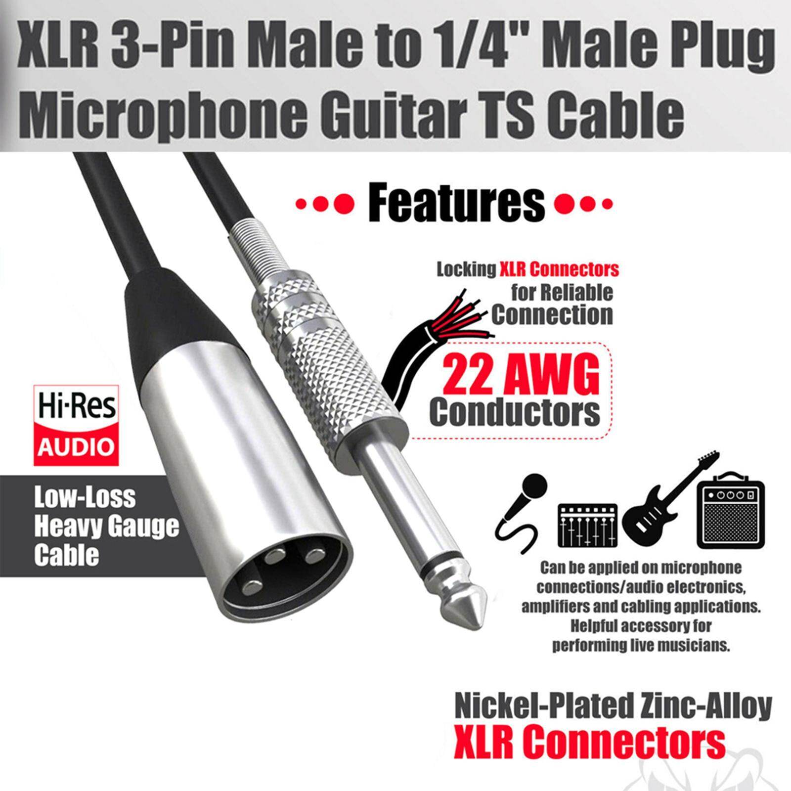 BNAUDIO Mono Male (1/4นิ้ว) 6.35มม. ถึง XLR Male Plug Cable Shielded ...