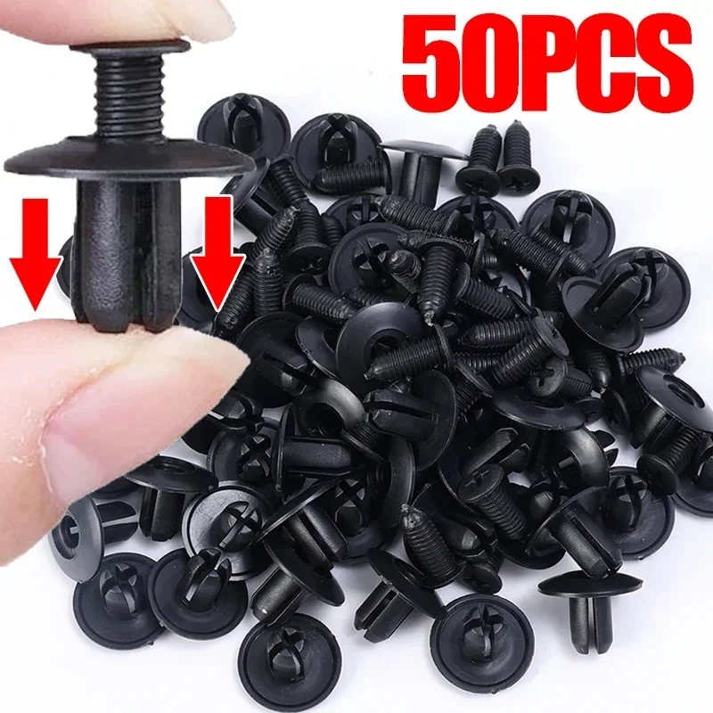 50/100pcs Plastic Rivets Fasteners Screw Car Bumper Fender Black Rivet ...