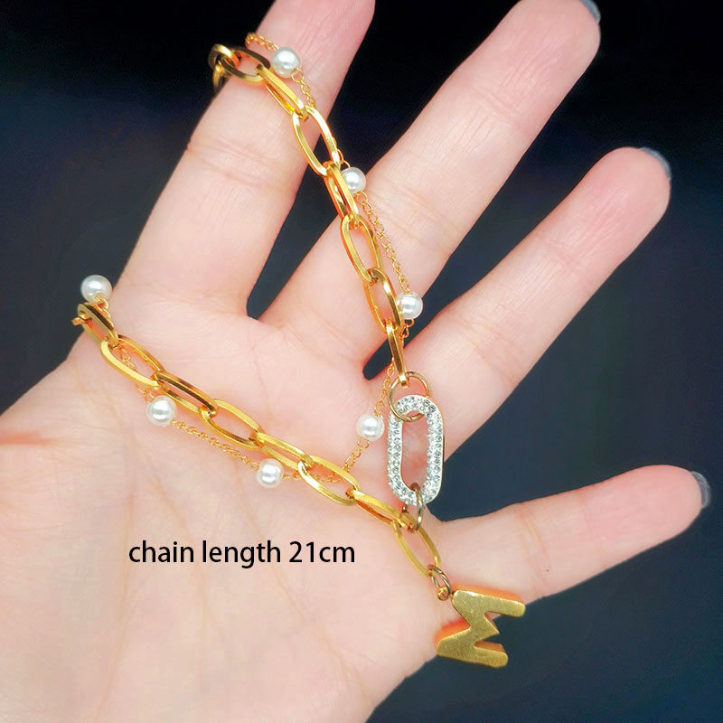 SINLEERY SL135ของขวัญเครื่องประดับสแตนเลสสีทอง M สร้อยโซ่ข้อมือจี้ตัวอักษรสำหรับแฟชั่นสำหรับ ...