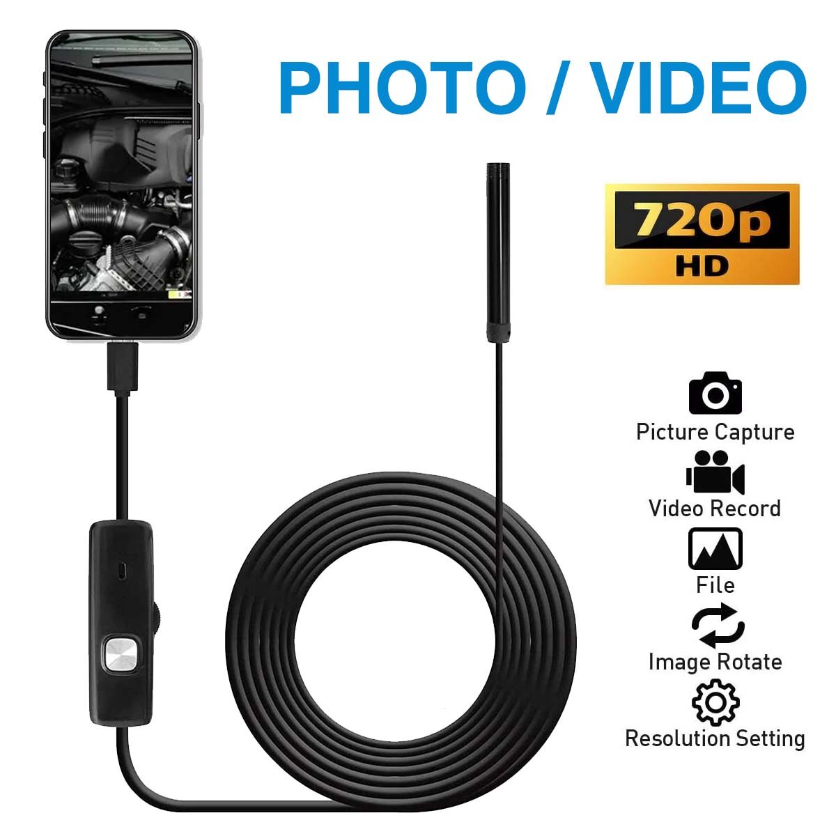 กล้องแอนโดสโครป HD 1-10เมตร10ม. 8มม.,สำหรับโทรศัพท์แอนดรอยด์ OTG ...