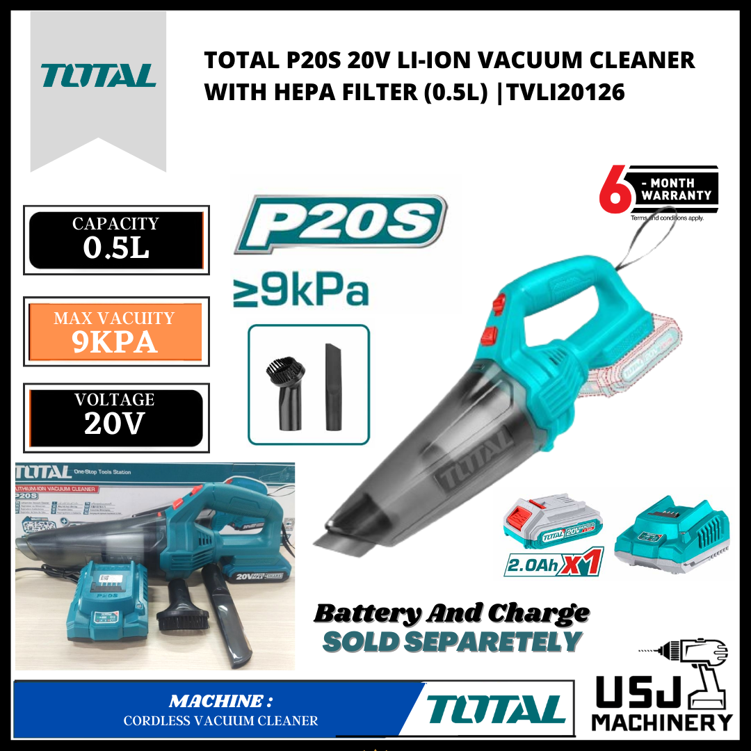 TOTAL P20S 20V Li-ion Cordless Vacuum Cleaner With HEPA Filter (0.5L ...