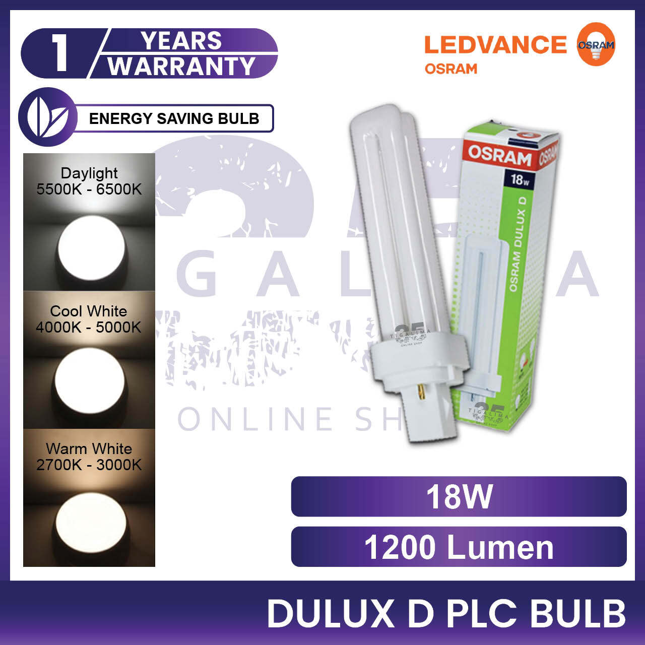 OSRAM Dulux D PLC Type Bulb 18W / 26W PLC Bulb Energy Saving Bulb Daylight / Coolwhite ...