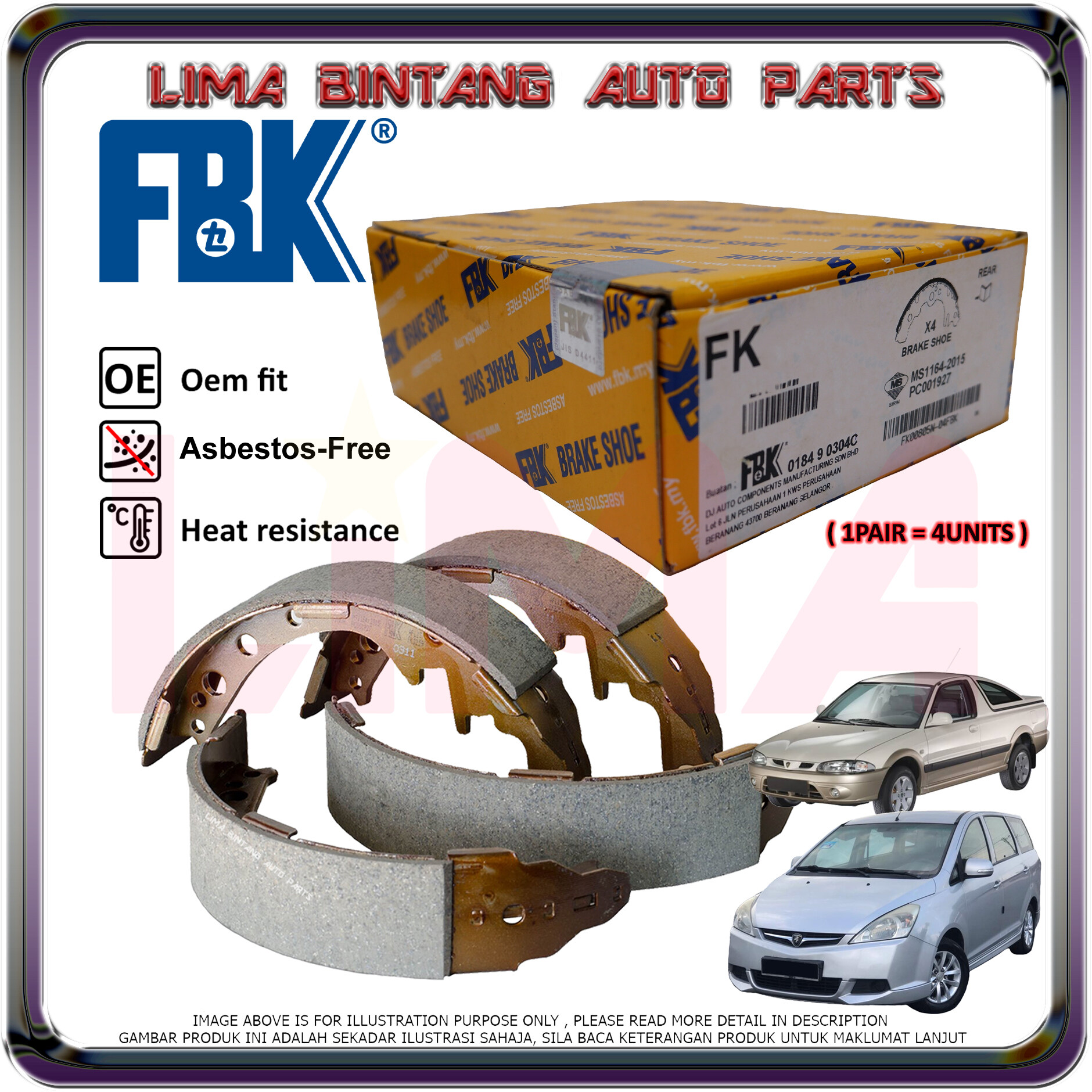 Proton Exora Cps , Arena Rear Brake Drum Shoe , Brake Lining Shoes FBK ...