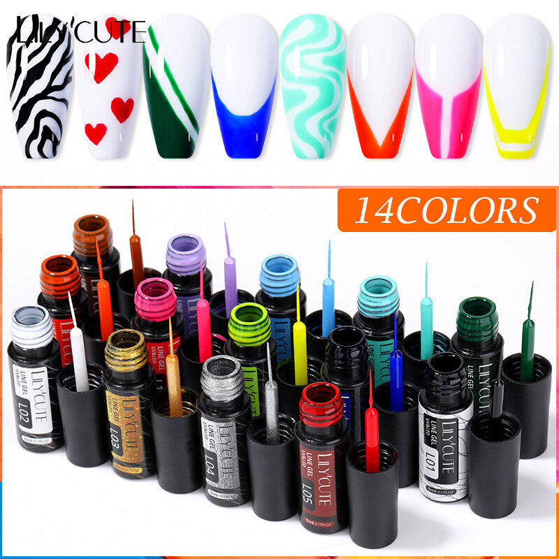 LILYCUTE 5Ml Line Nail Art Polish Liner ปากกาเจลพร้อมแปรง Vernis กึ่ง ...