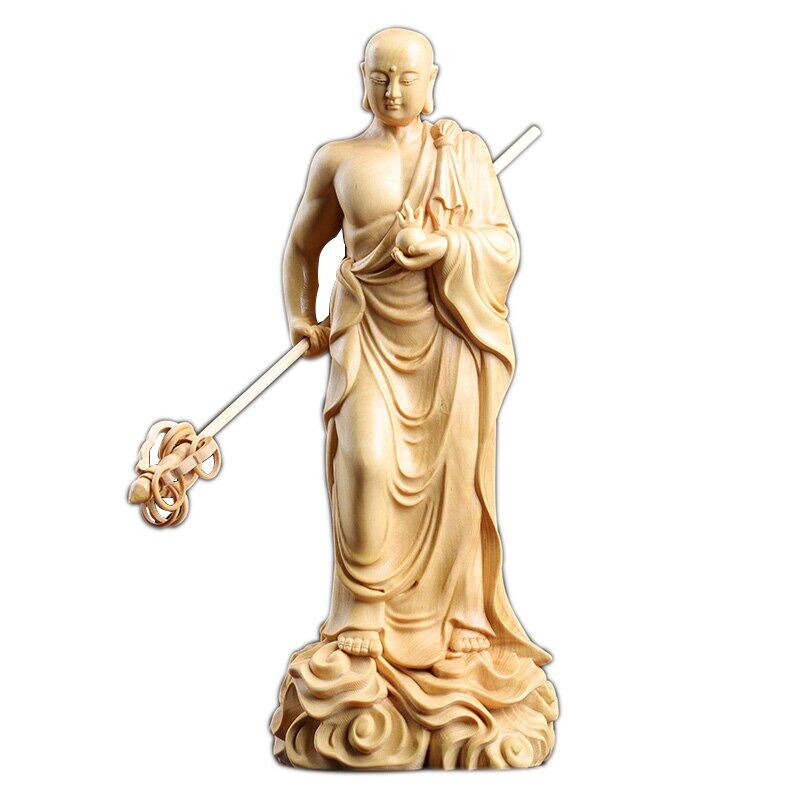 Boxwood 20CM Ksitigarbha Sculpture Wood Buddha Statue Dizang Wang ...
