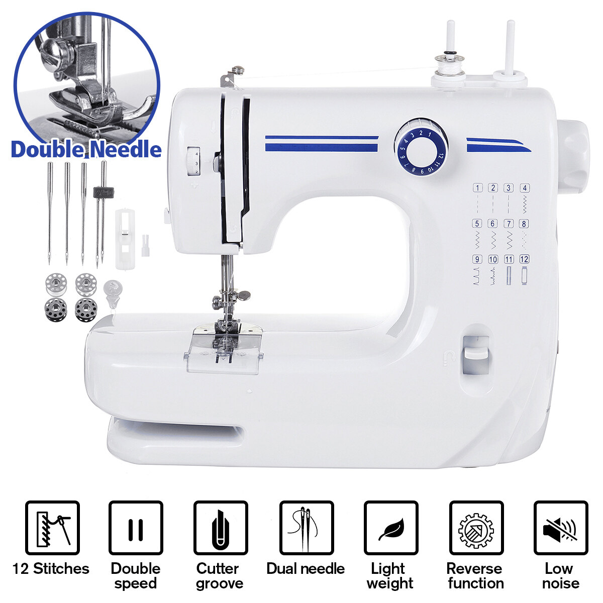 Electric Sewing Machine 12 Stitches Household Adjustable Desktop LED ...