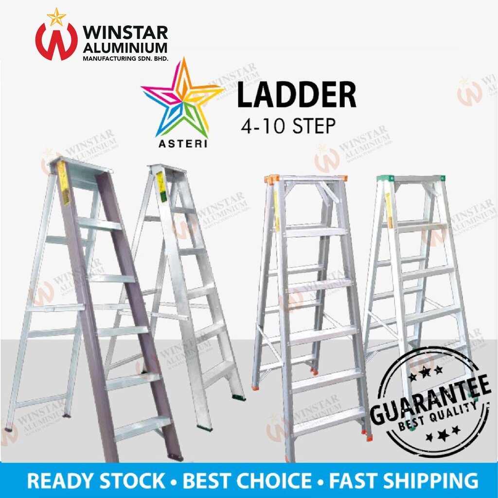 ASTERI Aluminum Ladder 4 Steps - 10 steps ( Heavy Duty / Single Sided ...