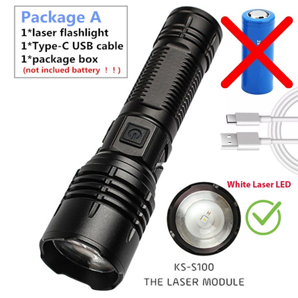 White Laser Flashlight Lep Led Torch Powerful Ultra Long Hand Lantern ...