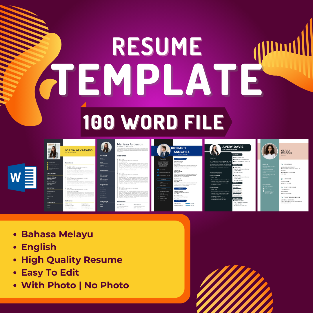 100 Resume Template | Bahasa Melayu & English | Premium Professional ...