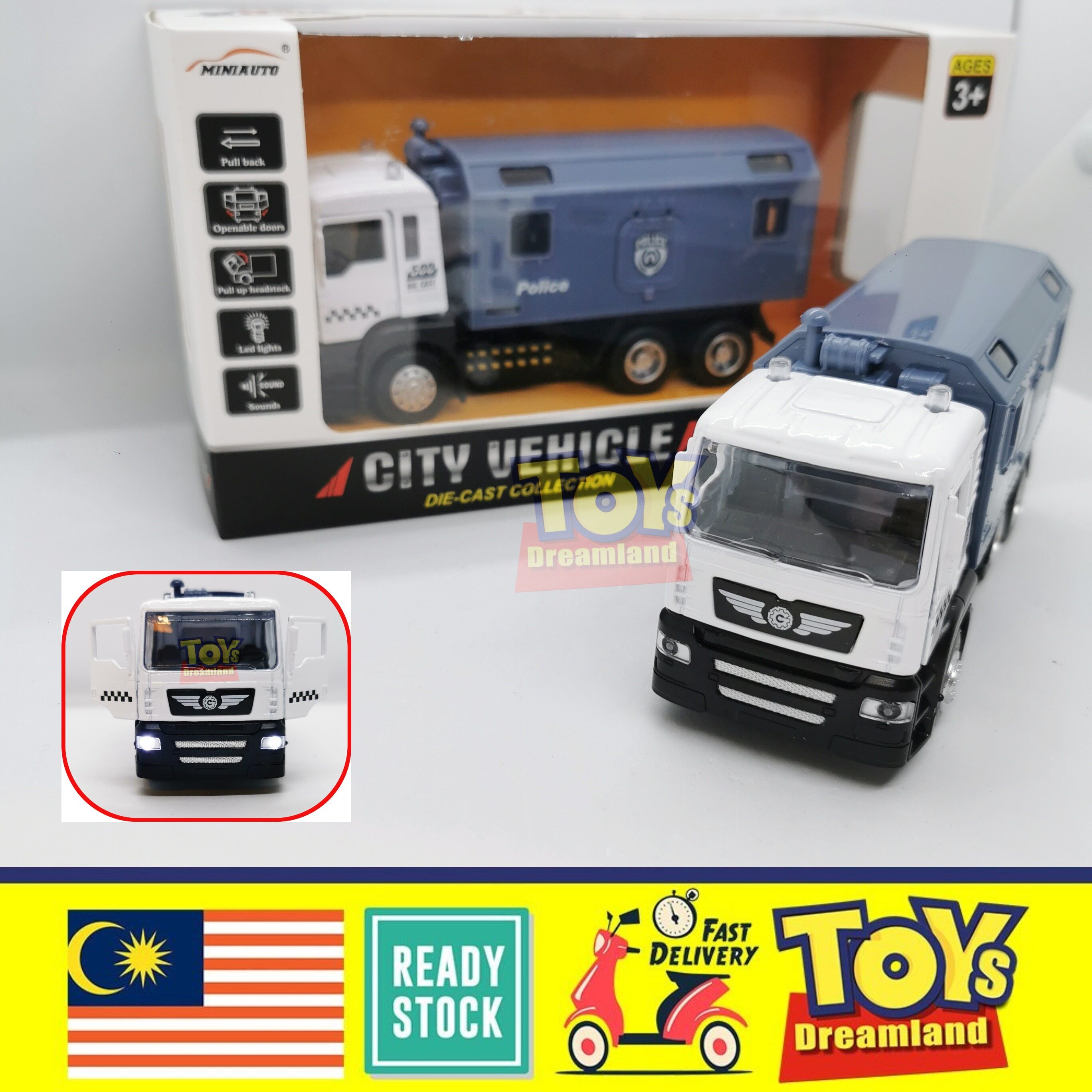🌈1:50 Die-Cast Police Metal Truck Model Collectible Toy with Pull Back ...