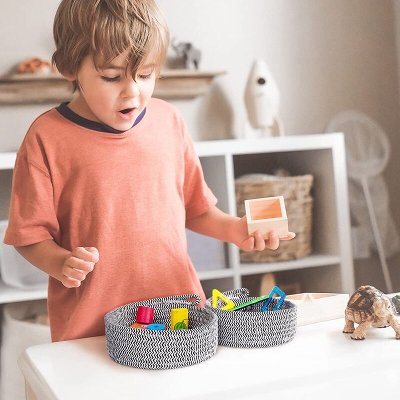 Small Basket Set of 2 Mini Woven Baskets Round Cotton Rope Basket ...