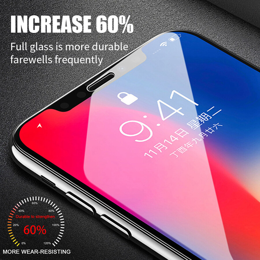 6D All Rubber Screen Printing Full Coverage Tempered Glass For iPhone 13 12 11 Pro XS Max X XR 8 ...