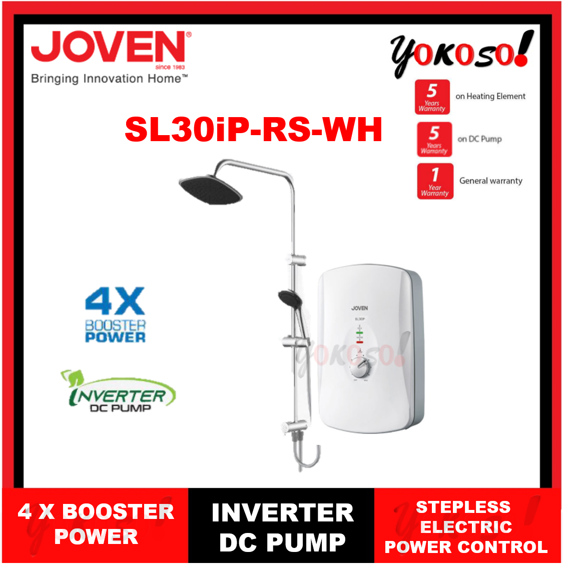 JOVEN SL30IP-RS WATER HEATER WITH INVERTER PUMP AND RAIN SHOWER SL30IP ...