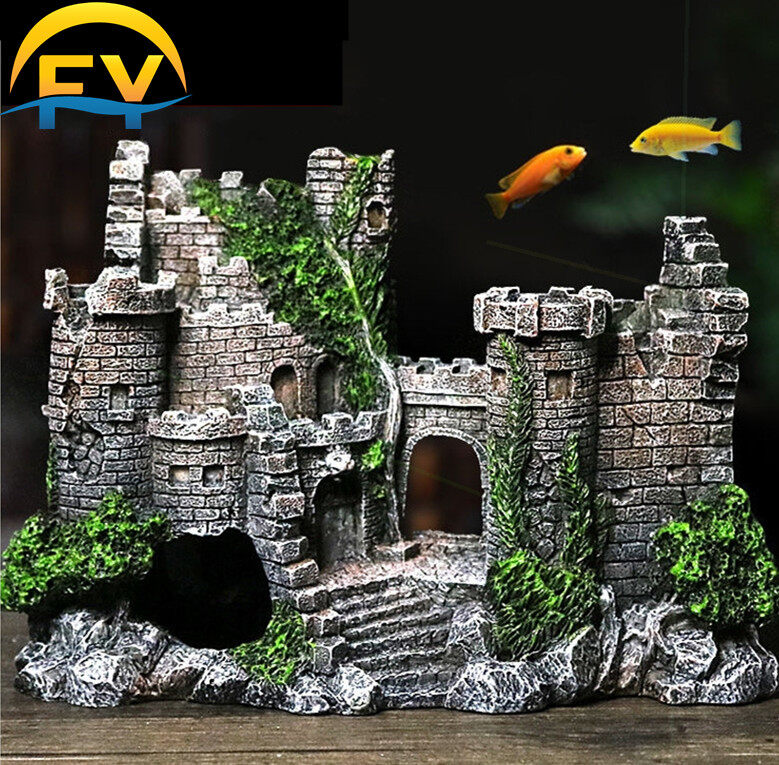 FY Fish Tank Aquarium Decoration Ancient Castle Aquascaping ...