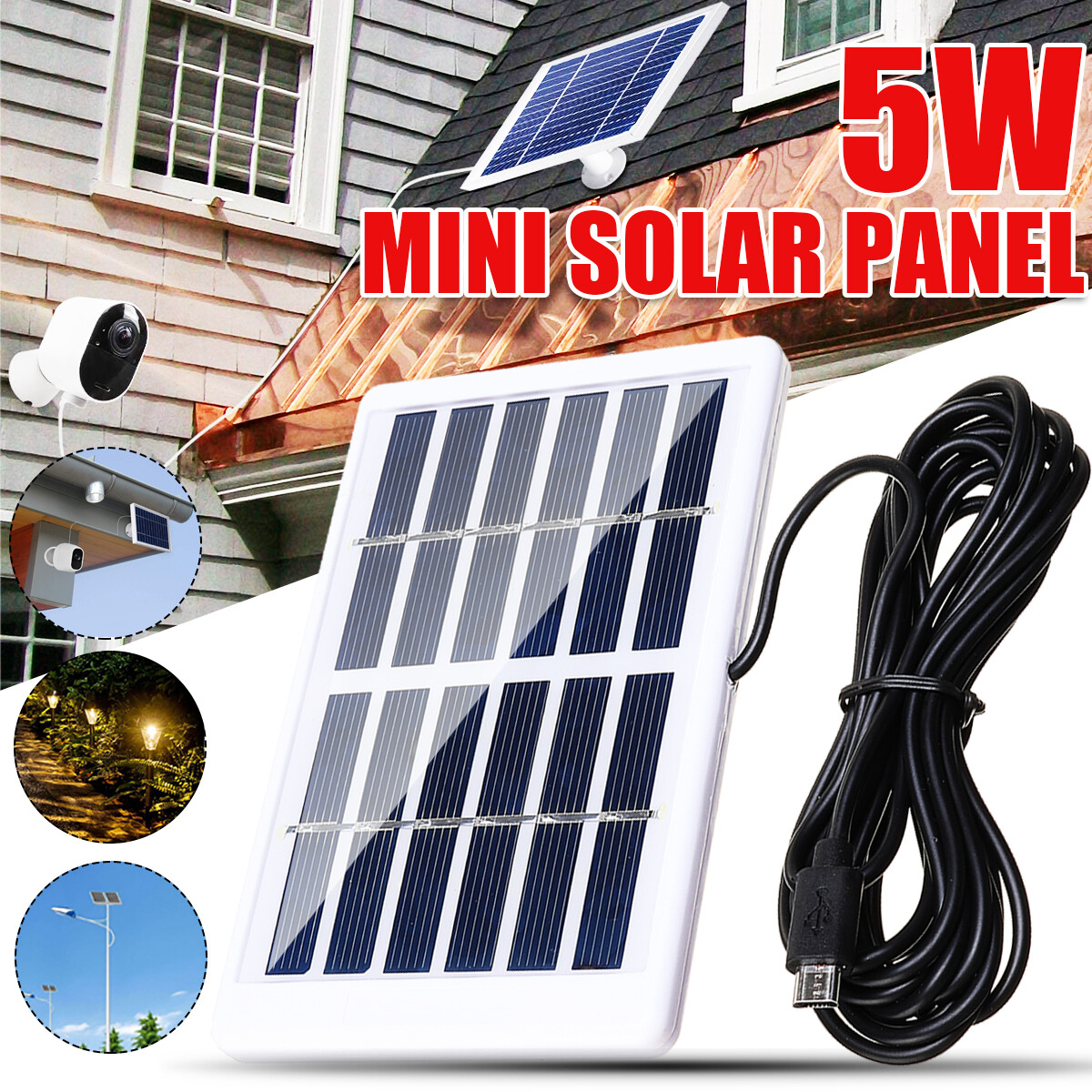 【5W 】 (สายเคเบิล3ม.) แผงโซลาร์เซลล์ USB MC4 6V,แผงโซลาร์เซลล์พร้อมพอร์ต ...