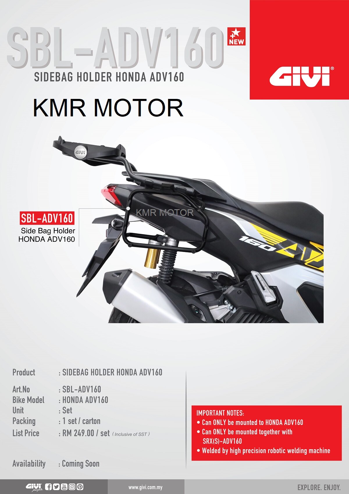 GIVI HONDA ADV 160 SIDE BAG HOLDER SIDE RACK - SBL-ADV160 | Lazada