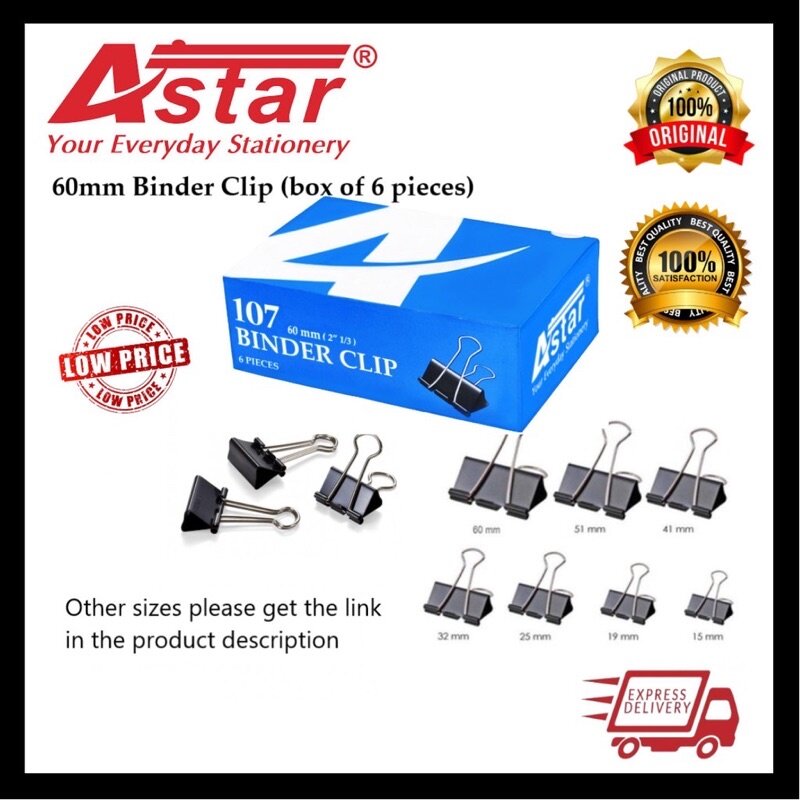 Astar Black Binder Clip (15mm,19mm,25mm/32mm/41mm/51mm/60mm), Double ...