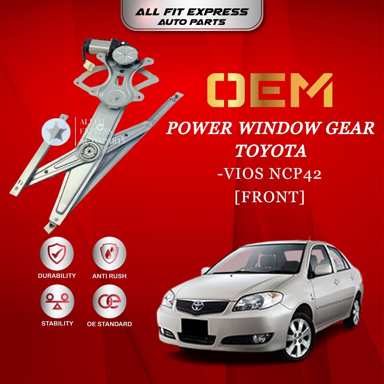 TOYOTA VIOS NCP42 REGULATOR FRONT (DEPAN) POWER WINDOW GEAR WITH MOTOR ...