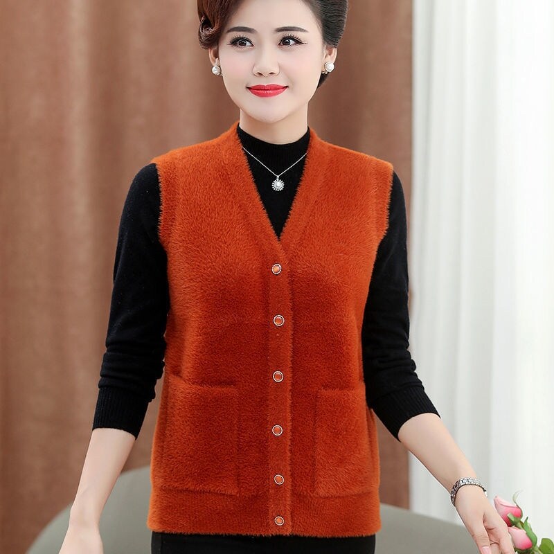 ชุด Qiu Dong แม่หญิงวัยกลางคนและเก่าเลียนแบบขนมิงค์เสื้อคาร์ดิแกนถัก ...