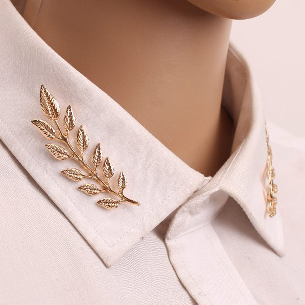 แฟชั่นผู้หญิง Golden Leaf Collar Pin เสื้อลายใหม่เข็มกลัดเครื่องประดับ ...