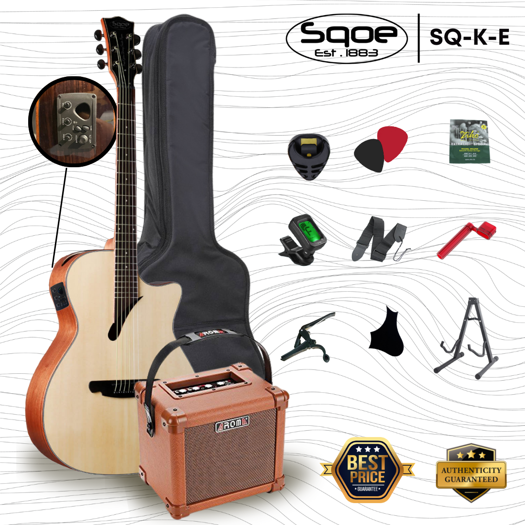 SQOE SQ-K-E 40 inch Grand Auditorium Acoustic Guitar with Sqoe KLT-18A ...