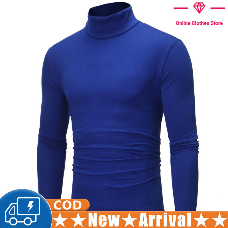 ผู้ชายคอเต่าเสื้อยืดอินเทรนด์แขนยาวสีทึบท็อปส์ลำลองสลิมฟิต Bottoming