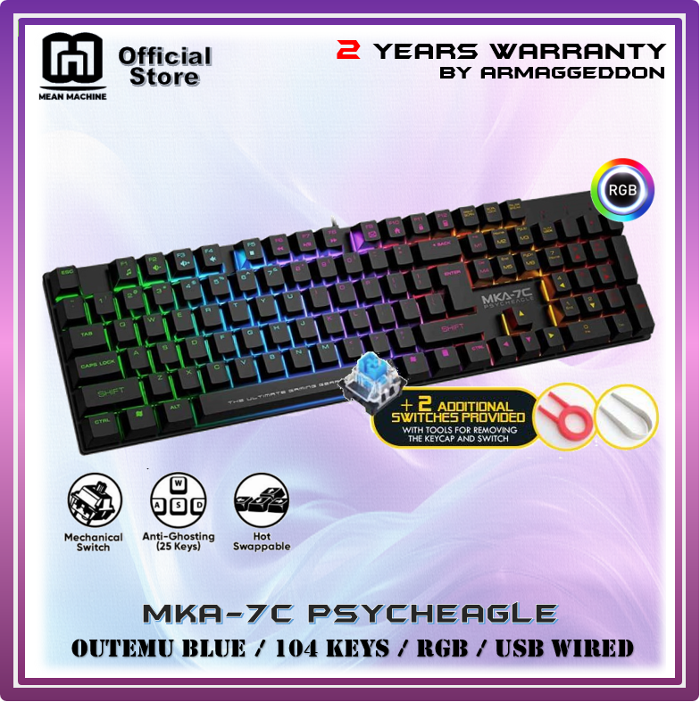 ARMAGGEDDON PSYCHEAGLE MKA-7C 104 Keys Outemu Blue Mechanical Wired RGB ...