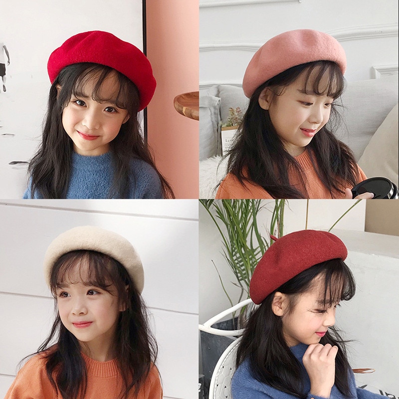 Baby Kids Girls Beret French Artist Warm Wool Winter Beanie Hat Retro ...
