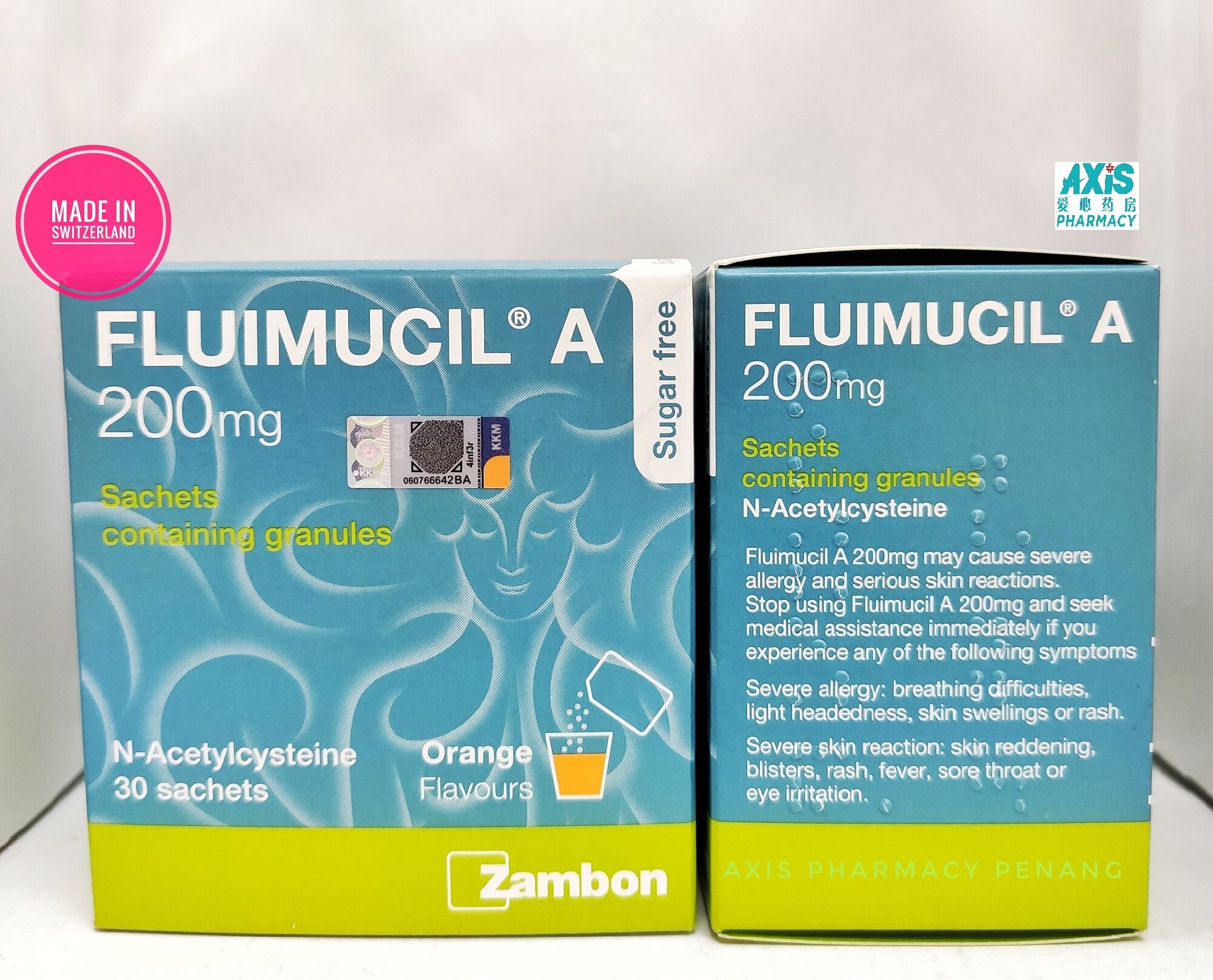 FLUIMUCIL A 200MG GRANULES N-ACETYLCYSTEINE 30's Sachets Orange Flavour ...