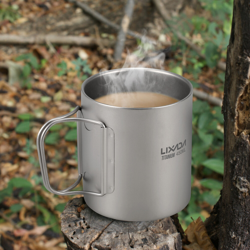 TOMSHOO Lixada 220ml / 450ml Titanium Double Wall Cup Water Coffee Tea ...