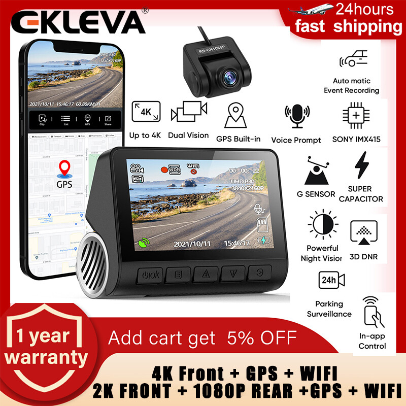 EKLEVA 4K DashCam Build-in GPS WIFI Car DVR 2160P Rear Cam Video ...
