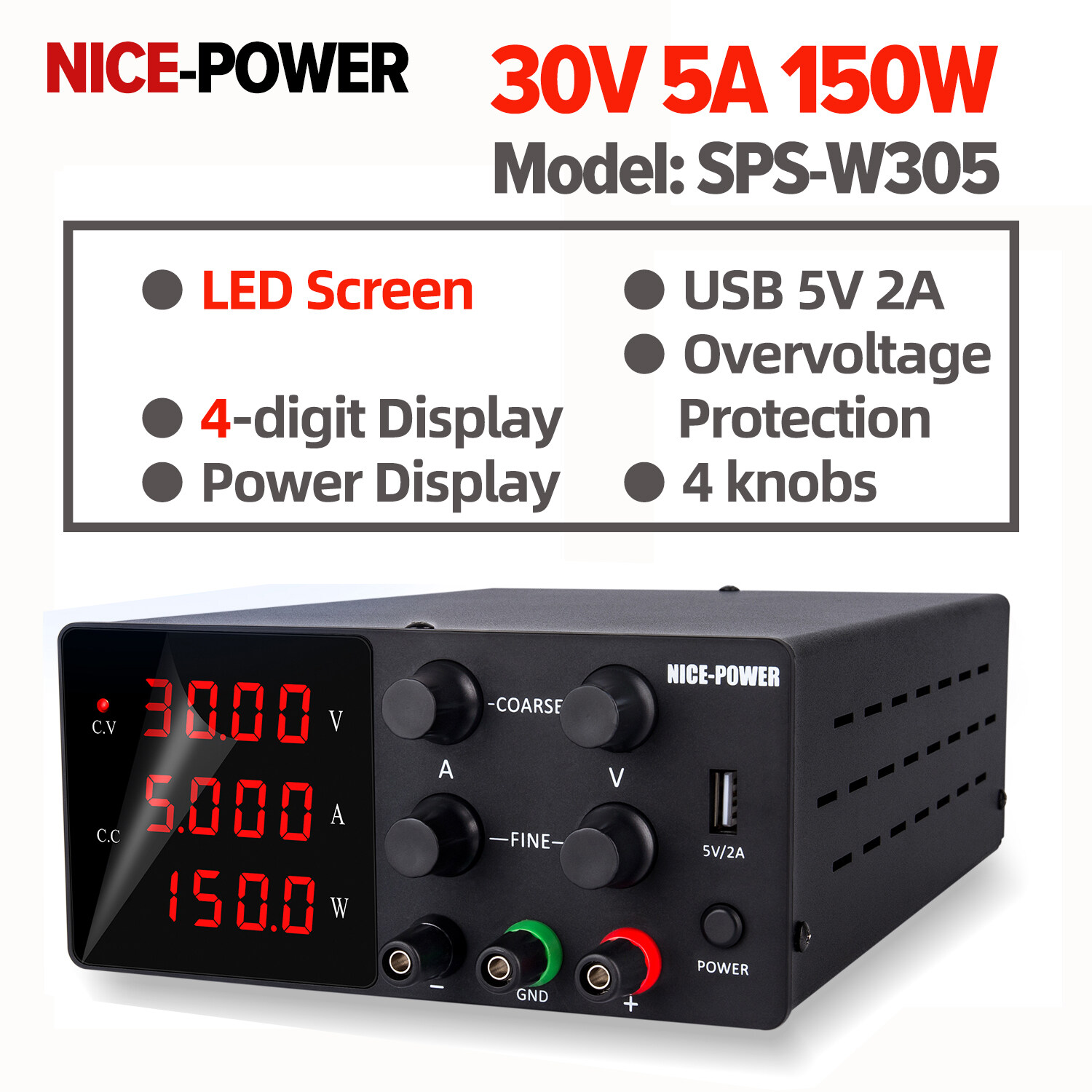 【เต็ม 1000-50】KUAIQU DC Power Supply 30V 5A 150W Mini Bench Power Supply 15V 10A 150W Adjustable ...