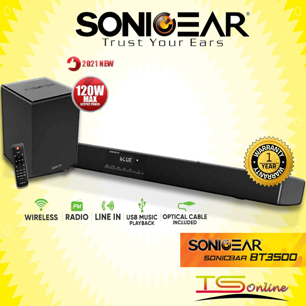 SonicGear SonicBar BT3500 / BT5500 Soundbar and Subwoofer | Optical Line-In | Coaxial Line-In ...