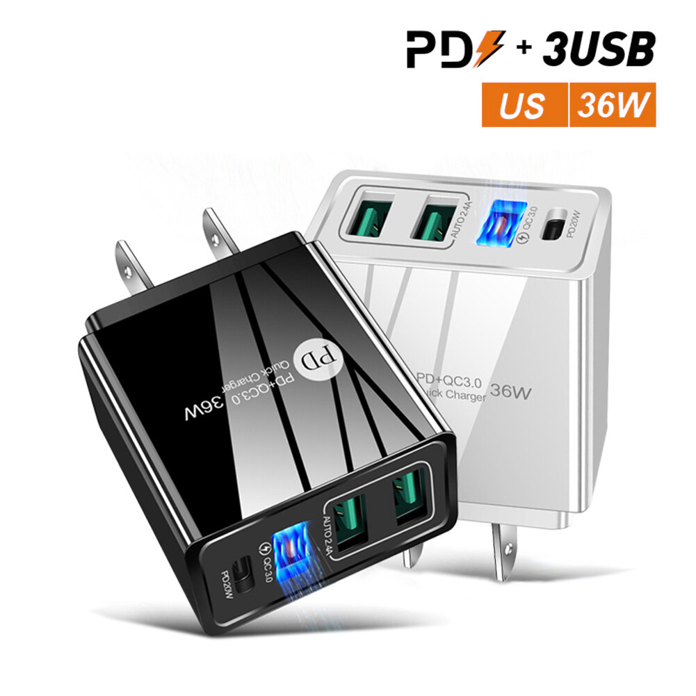 Hittime 36W PD QC 3.0 3USB Type C 4พอร์ตอะแดปเตอร์ที่ชาร์จเร็วสำหรับ iPhone Samsung Huawei ...