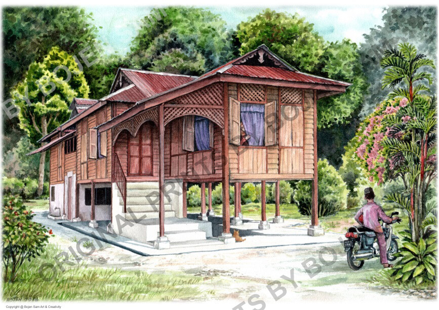 A4 PRINT – WATER COLOUR PAINTING – Malay Kampung House – Kumbang ...