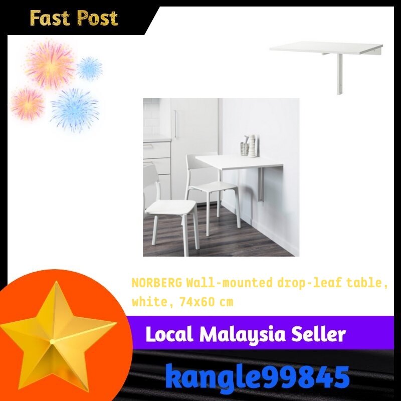 IKEA NORBERG Wall-mounted drop-leaf table, white, 74x60 cm | Lazada