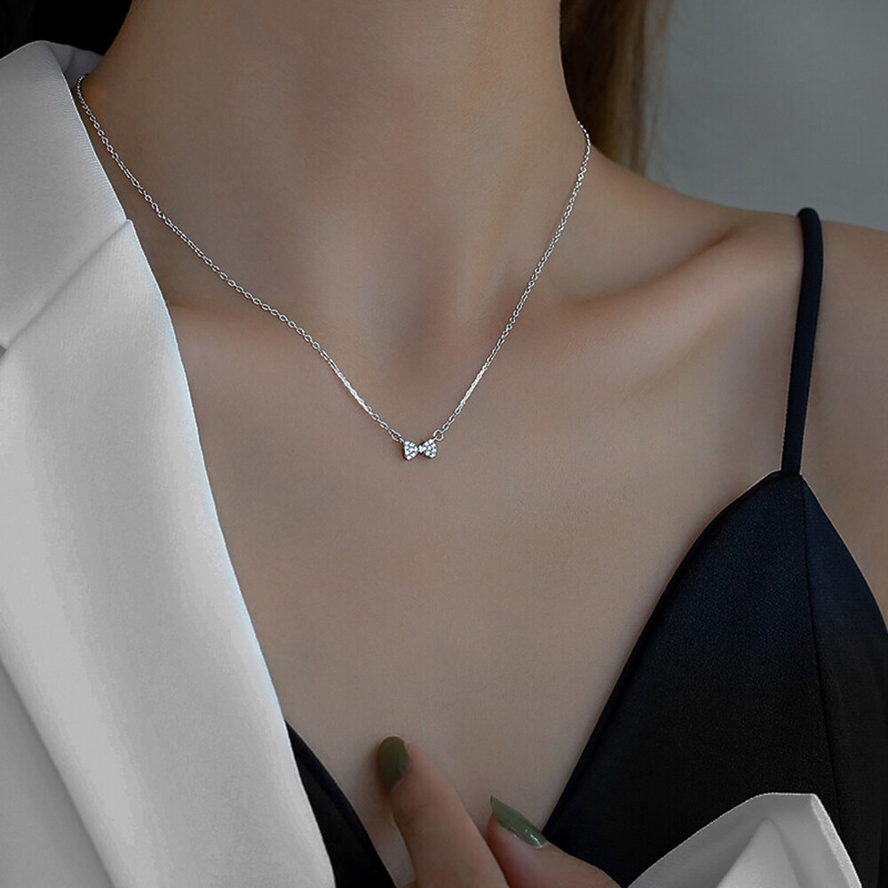 YWYK สร้อยคอจี้โบว์คริสตัลสำหรับผู้หญิง,สร้อยคอแฟชั่นแบบเรียบง่ายติดโบว์เครื่องประดับ - ywyk ...