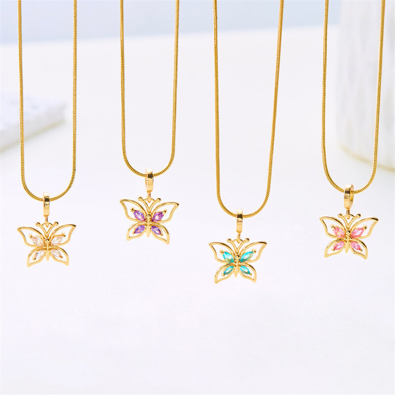 Fashion Hollow Butterfly Pendant Necklace Metal Clavicle Chain Necklace ...