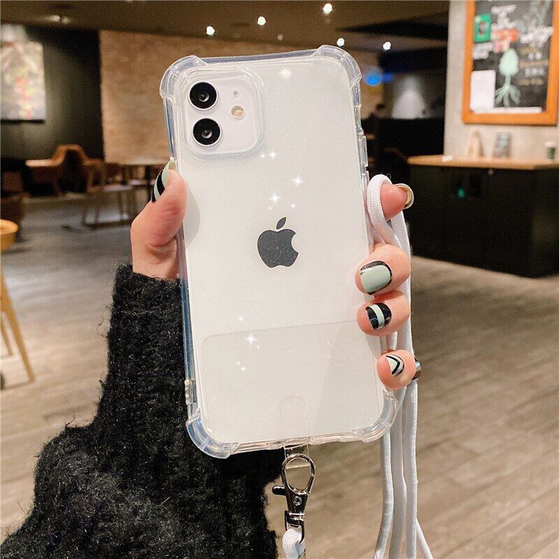 Cord Chain Necklace Lanyard Shockproof Transparent TPU Case For iphone ...