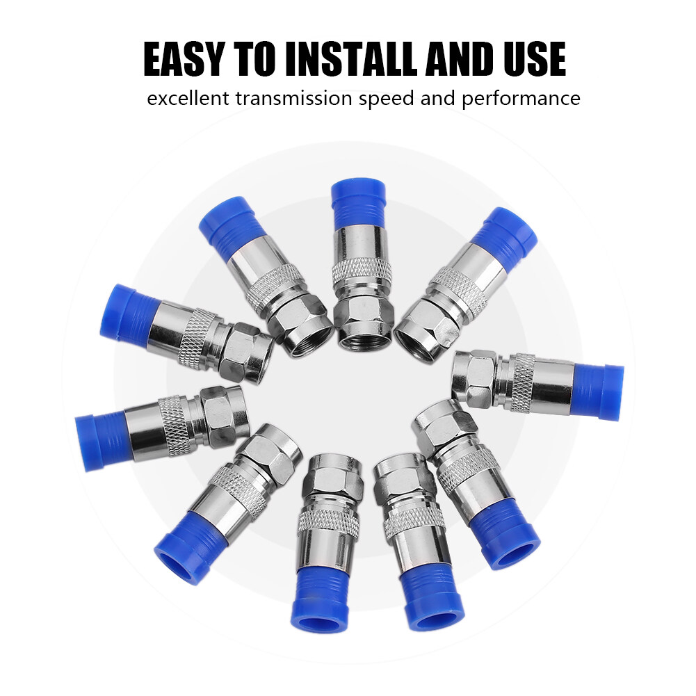 10 ชิ้น Coaxial Coax RG6 ตัวเชื่อมต่อการบีบอัดอะแดปเตอร์ชายกันน้ำปิด ...