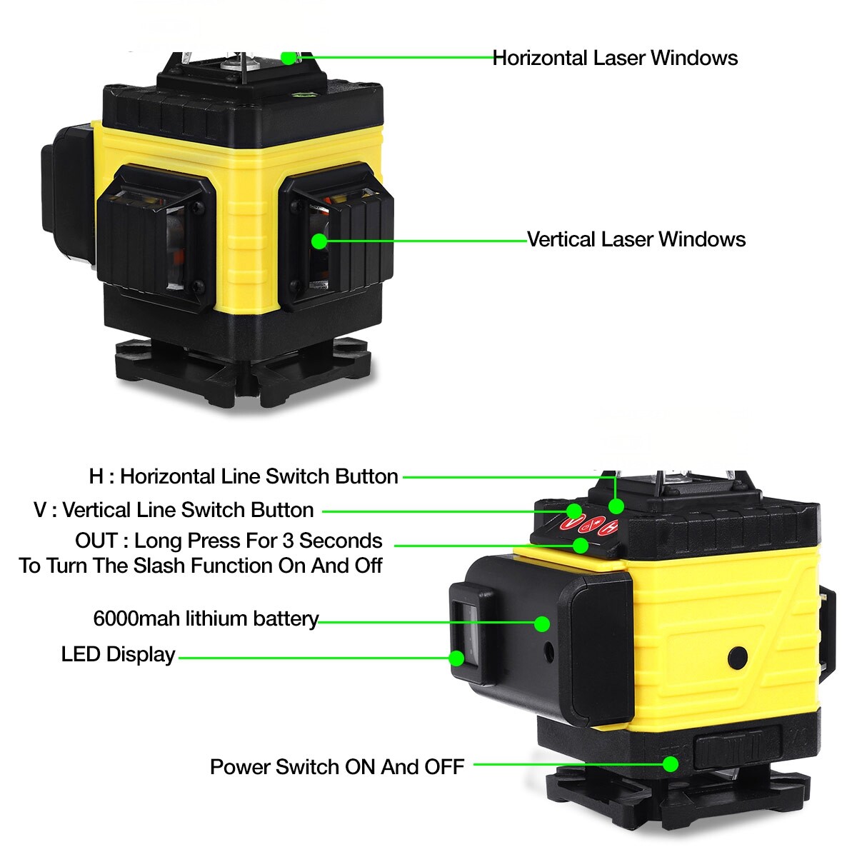 16เส้น4D Lasers Level Self-Leveling 360แนวนอนและแนวตั้ง Cross Super ...