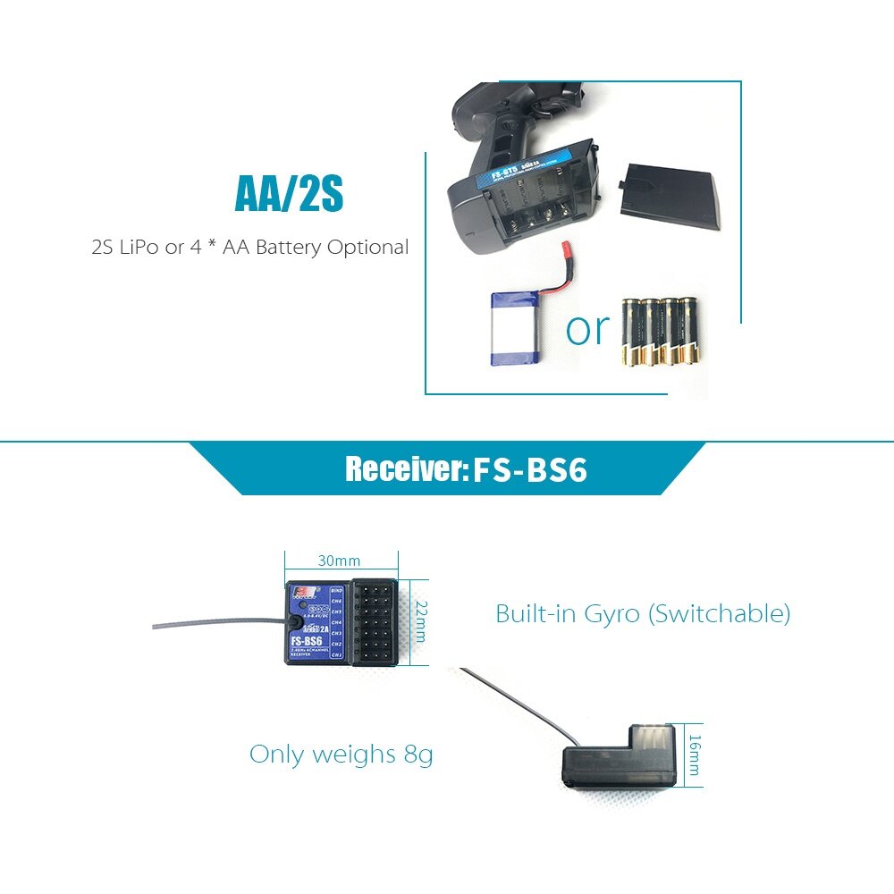 FlySky FS-GT5 2.4G 6CH AFHDS เครื่องส่งสัญญาณ RC W/FS-BS6ตัวรับสัญญาณ ...