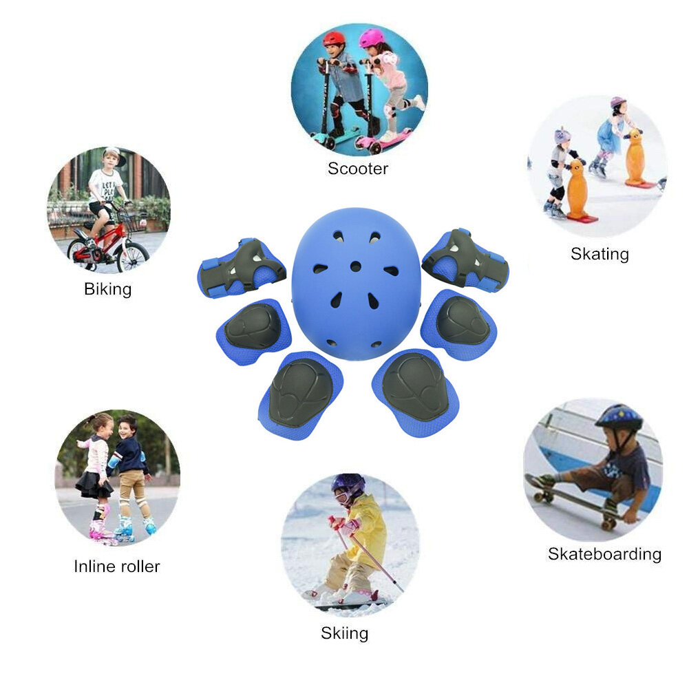 7 Pcs Skateboard Helmet Protector Set Elbow Wrist Knee Pads Helmet ...
